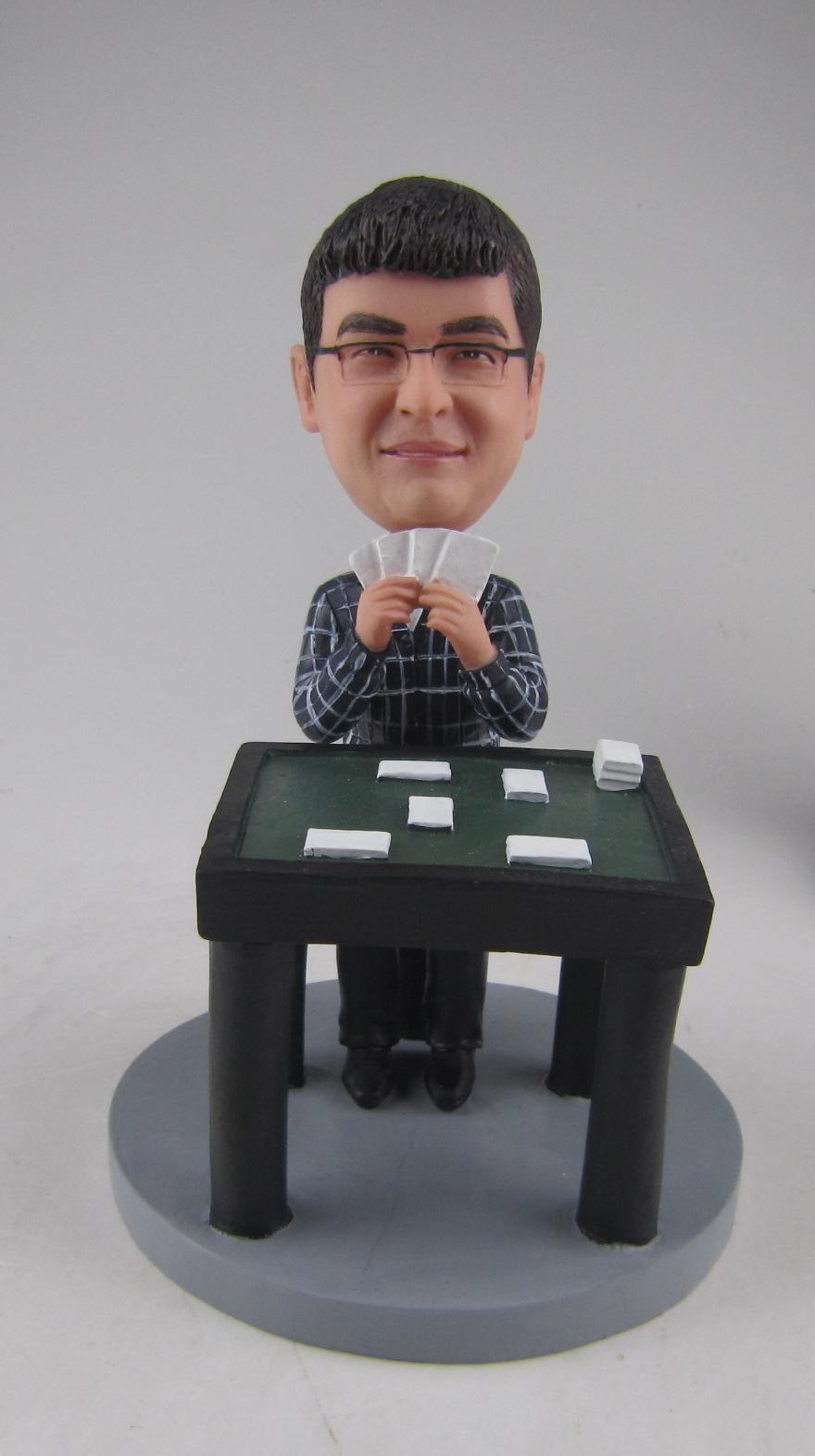 Male bobblehead playing cards at a table 5024 | Custom Bobbleheads ...